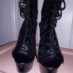 Pleaser | Shoes | New Black Lace Stiletto Heels Pleaser Lace Up | Poshmark